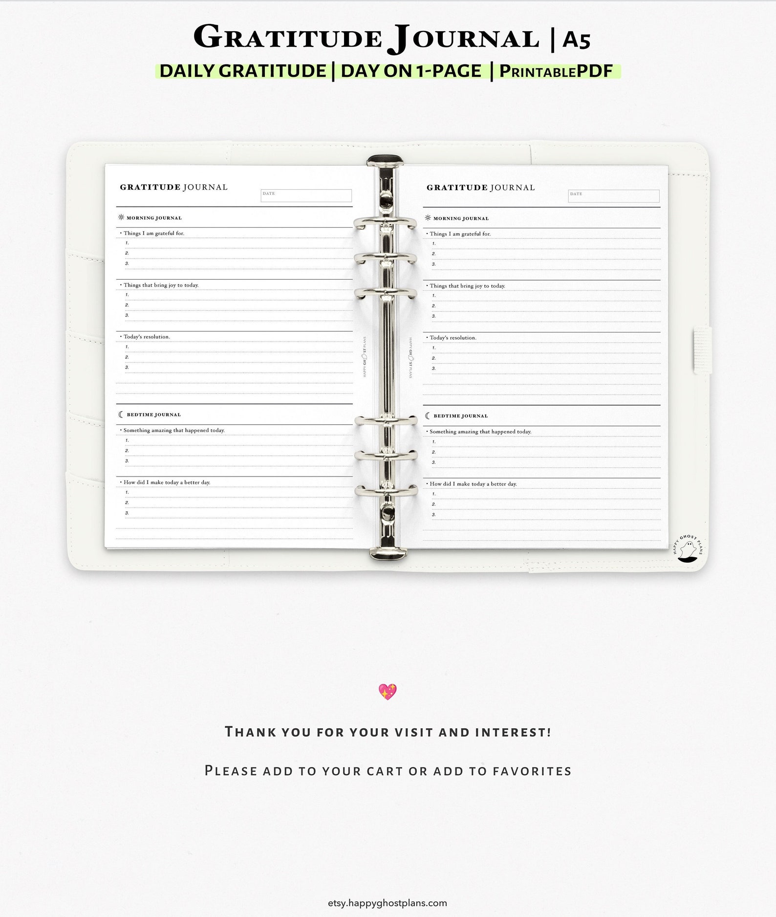 Daily Gratitude Journal Printable A5 Planner Insert Grateful - Etsy