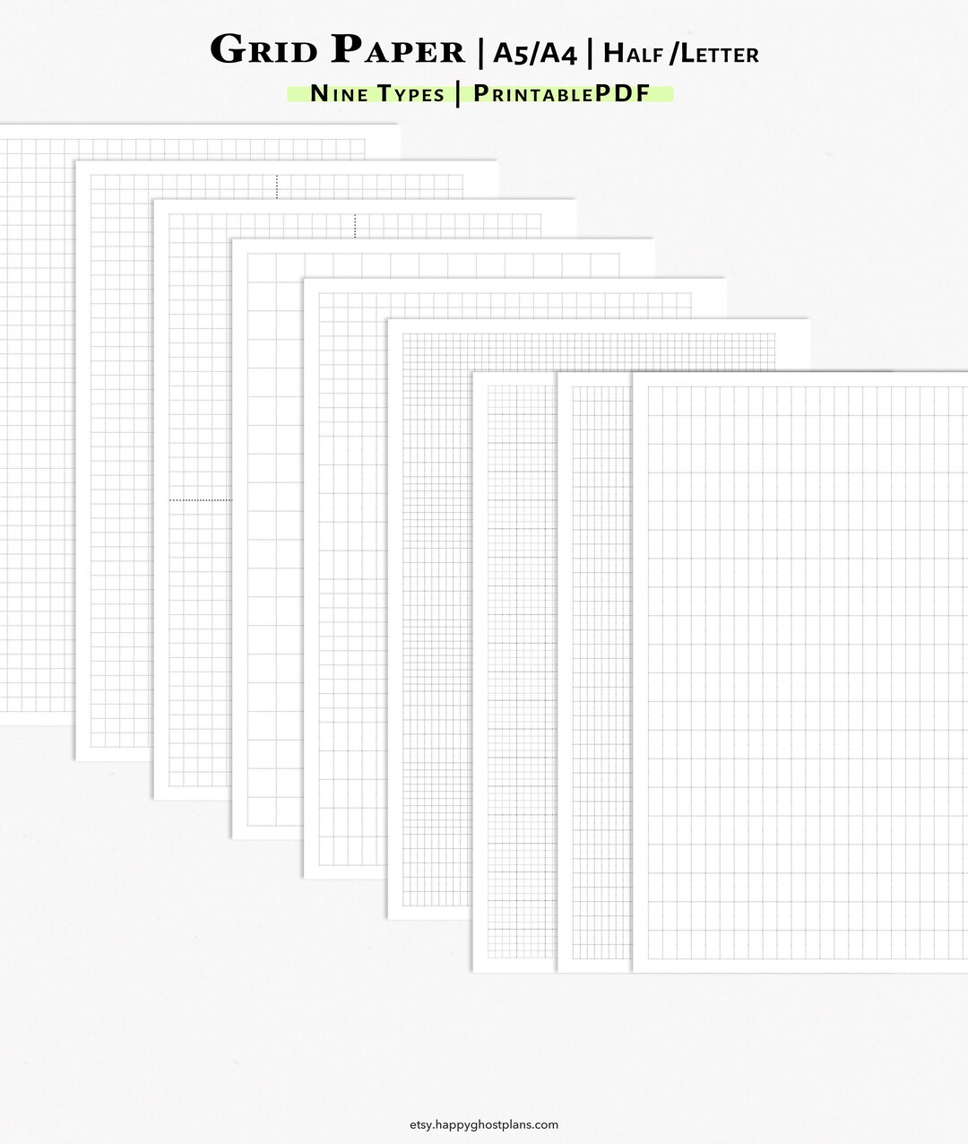 Grid Paper Bundle Printable Planner Insert Set of 9 A5, A4, Letter ...