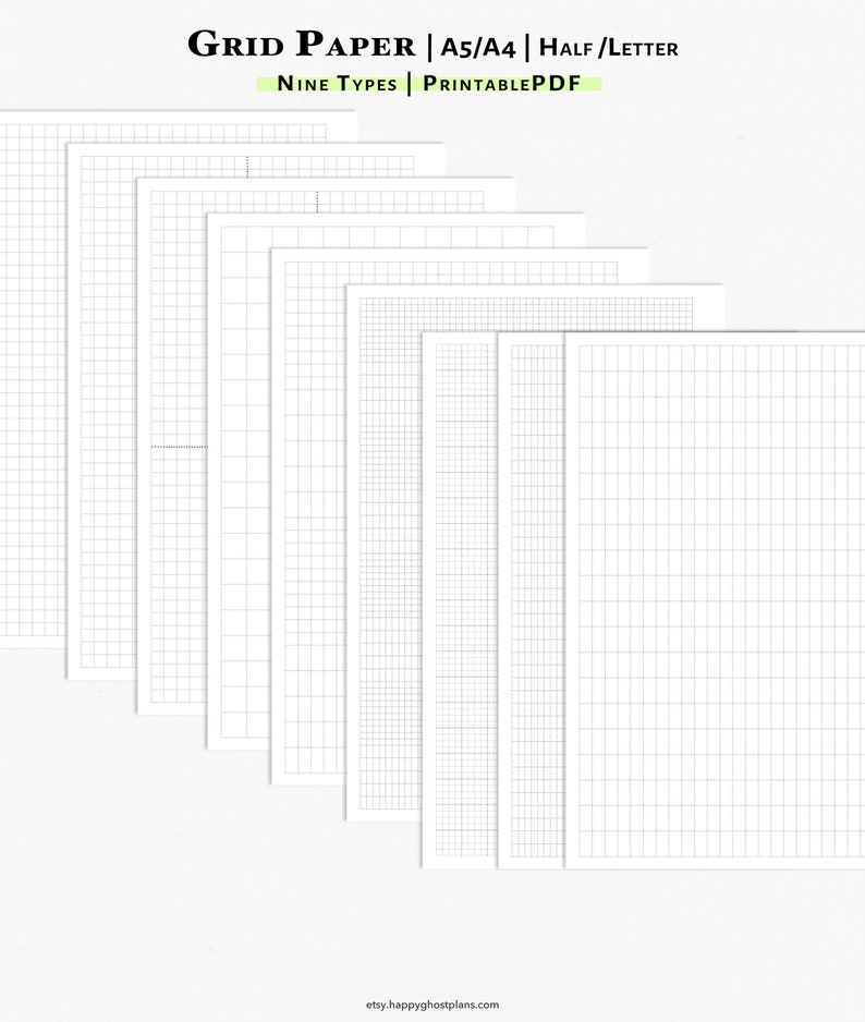 Grid Paper Bundle Printable Planner Insert Set of 9 A5, A4, Letter ...