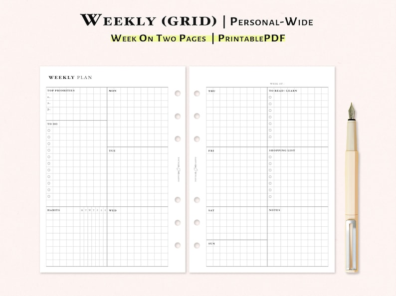 Week on 2 Page Planner Printable Personal Wide Inserts - Etsy