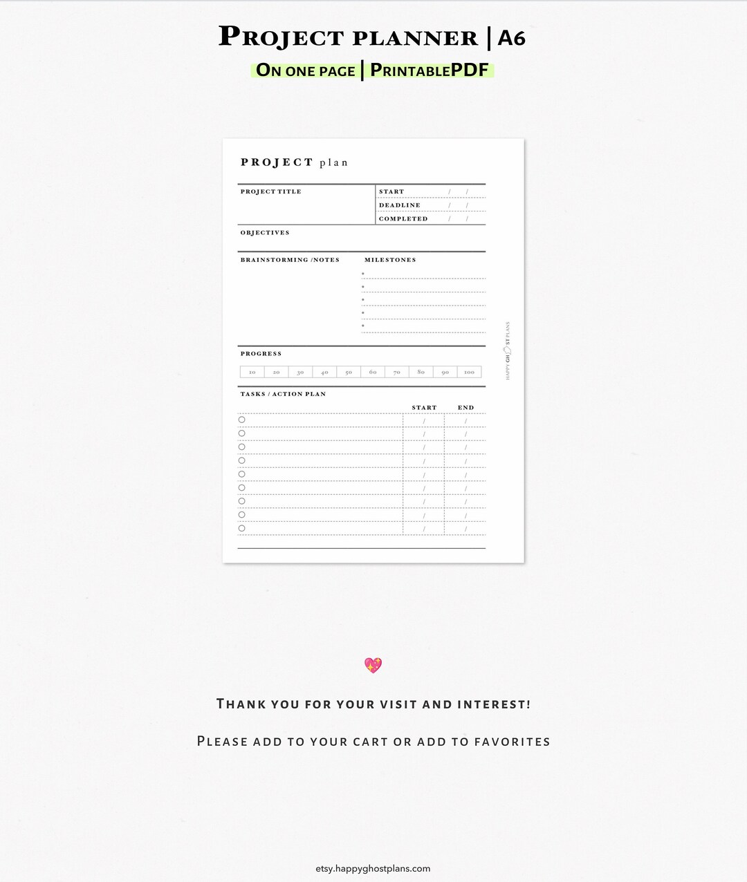 Project Planner Printable Insert for A6 Ring Planner, for Action and Goal Achievement | J120 - Etsy