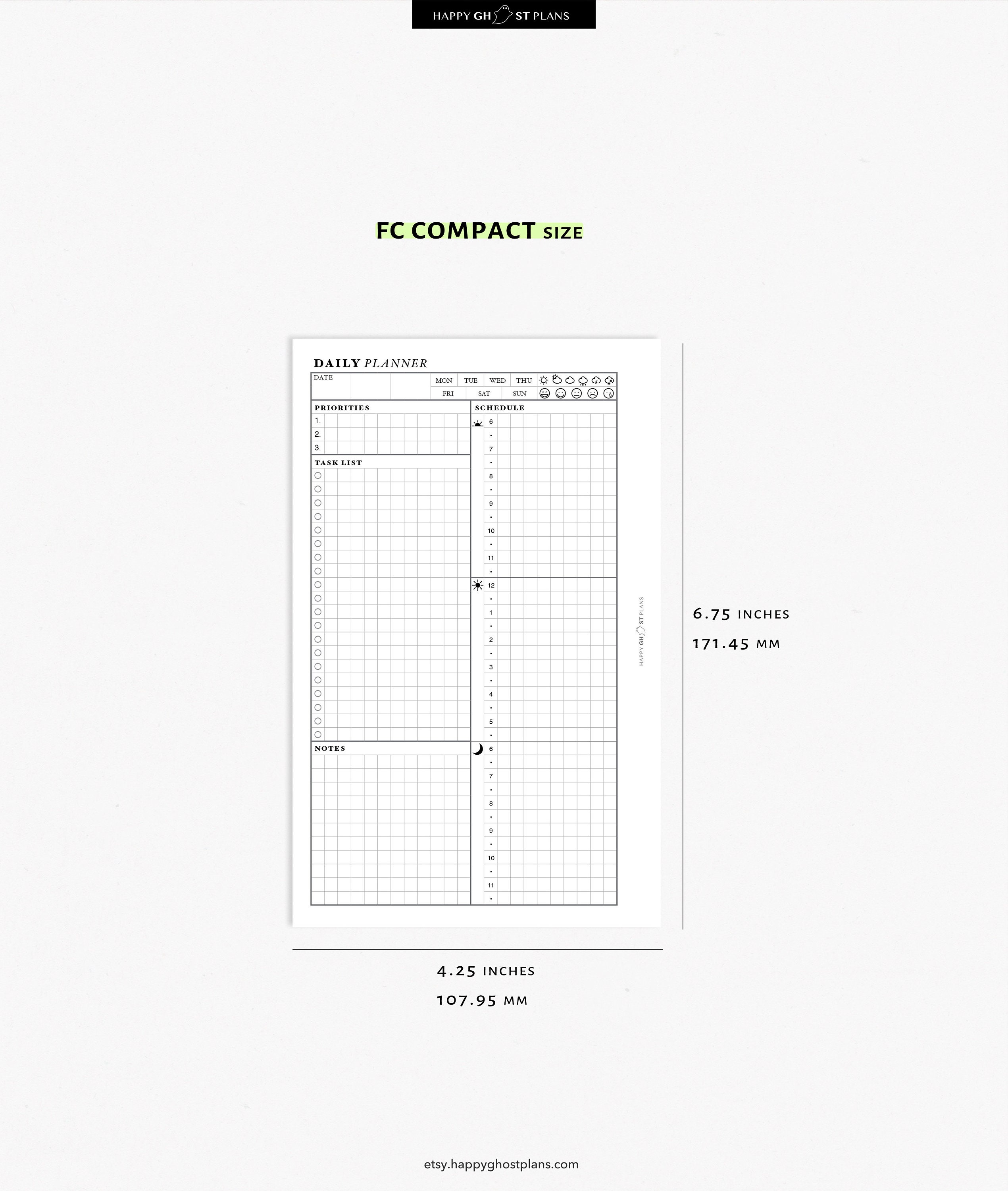Daily Planner Printable Insert for Fc-compact Planner One Page Daily ...
