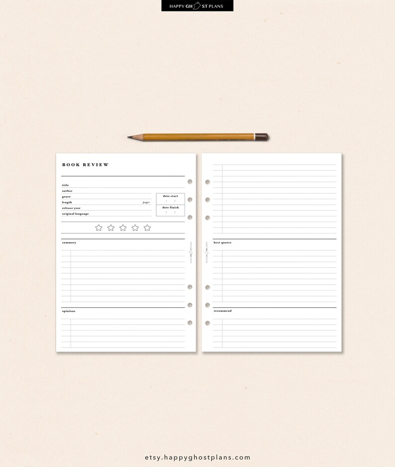 Book Review Journal on Two Pages A5 Half Letter Printable - Etsy