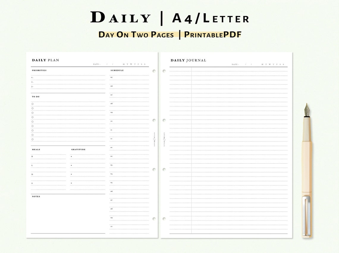 Daily Planner Printable A4 Letter Size Undated Daily - Etsy