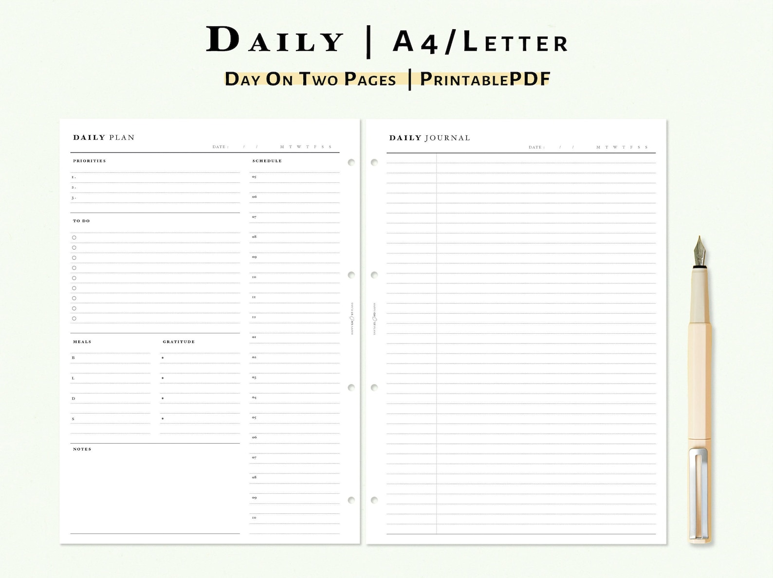 Daily Planner Printable A4 Letter Size Undated Daily - Etsy