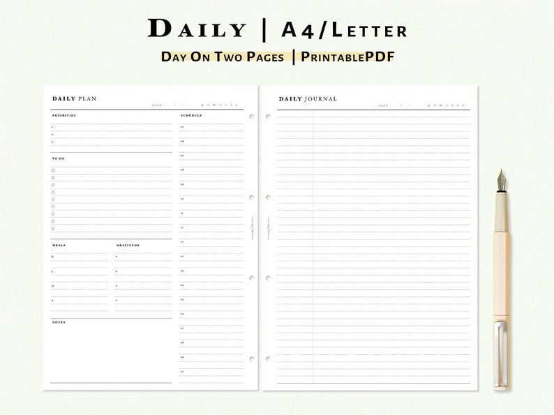 Daily Planner Printable A4 Letter Size Undated Daily - Etsy