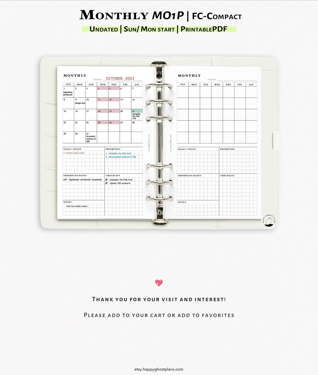 1 Page Monthly Planner Printable Fc-compact Planner Insert Monthly ...