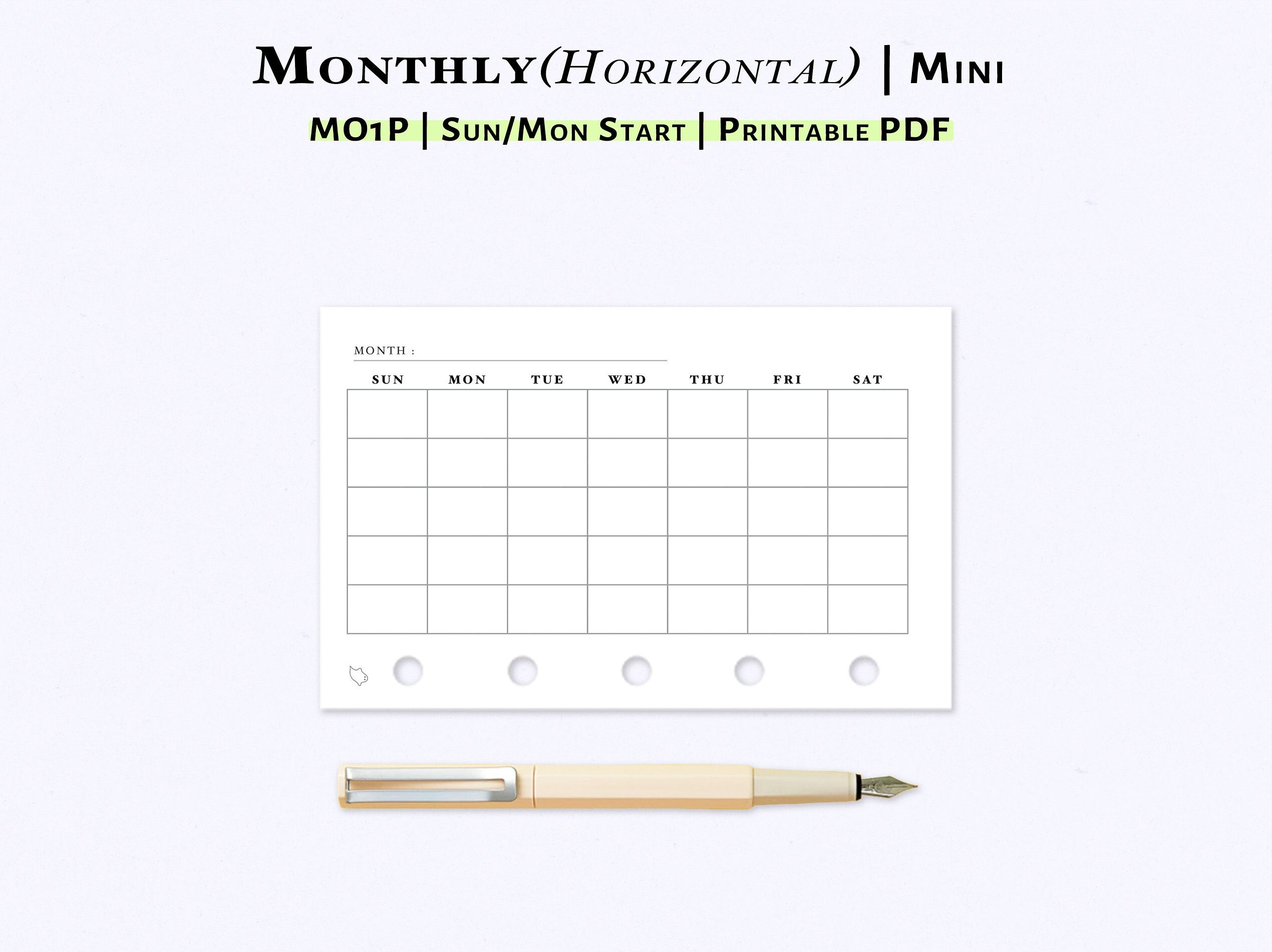 Monthly Planner Printable Mini Size Inserts Horizontal - Etsy