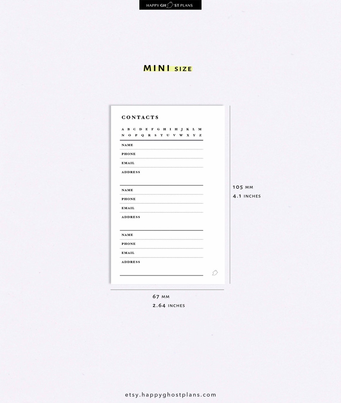 Contact List Printable PDF Mini Size Inserts Contact List | Etsy