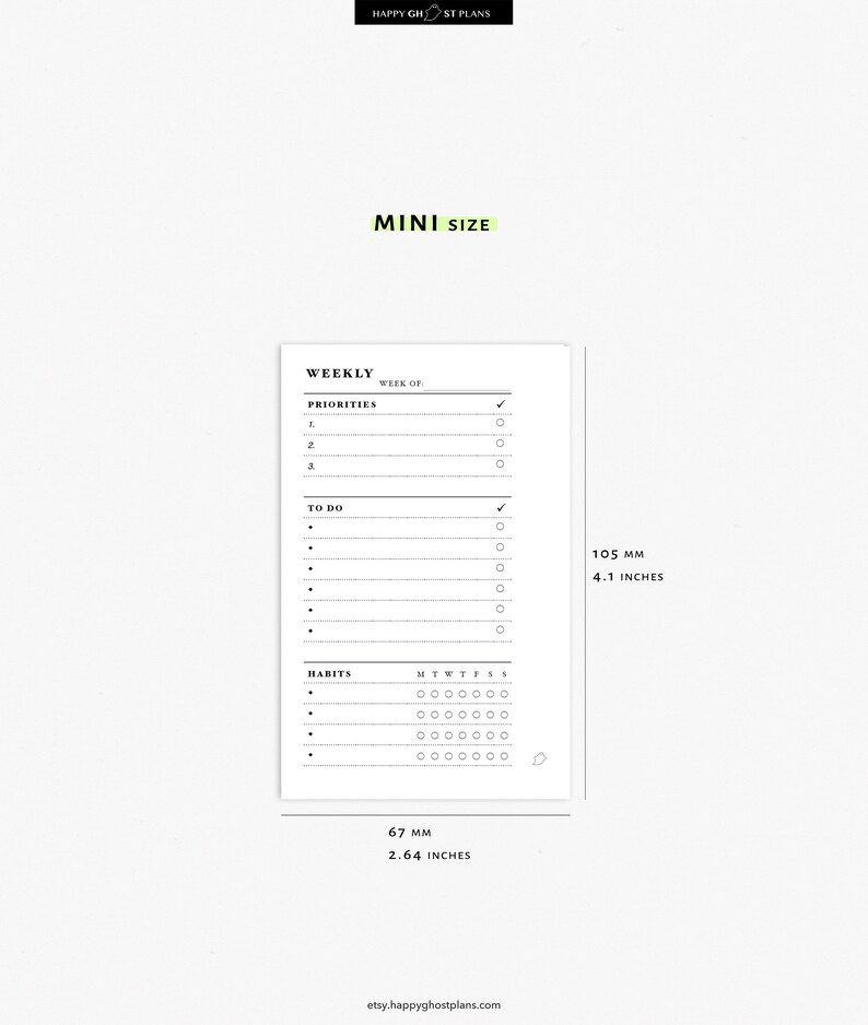 Undated Weekly Overview Printable Mini Planner Inserts Week at A Glance ...
