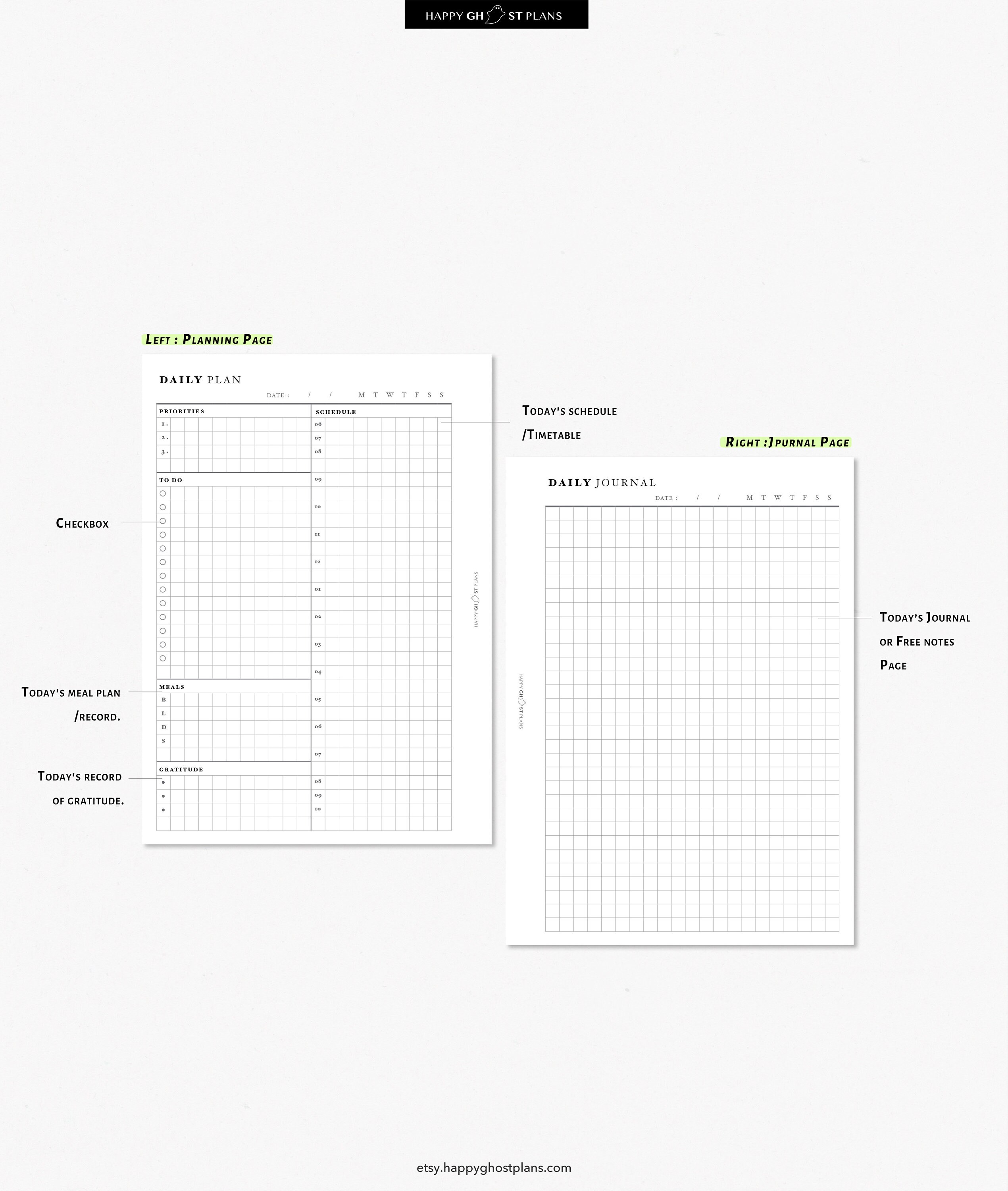 Daily Planner Printable Insert for B6 5x7 In Planner Grid Paper Planner ...