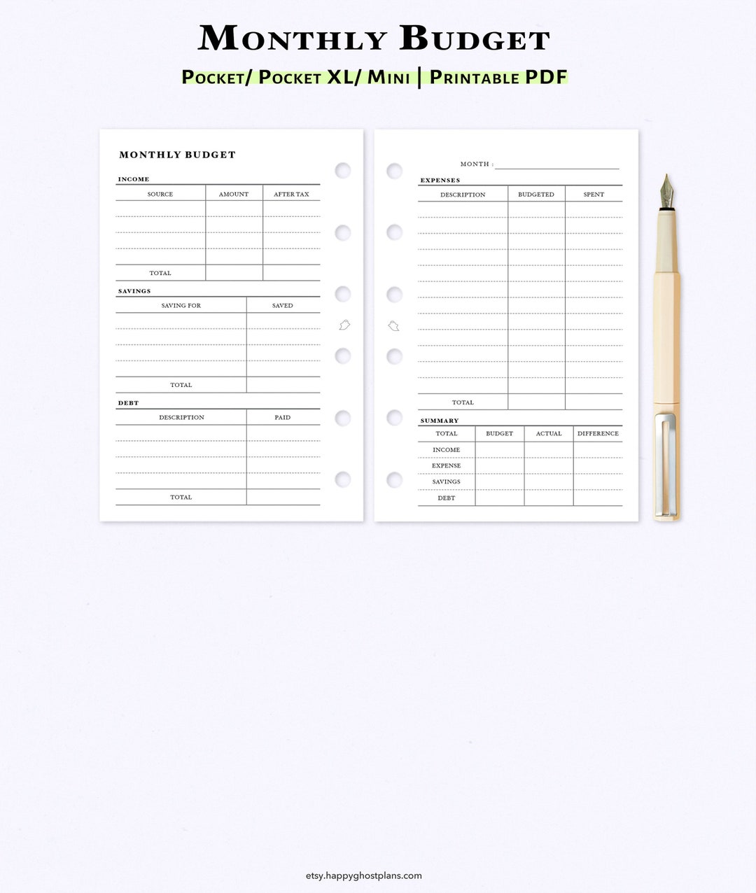 Budget Planner Printable Pocket Pocket XL Mini Size Inserts - Etsy