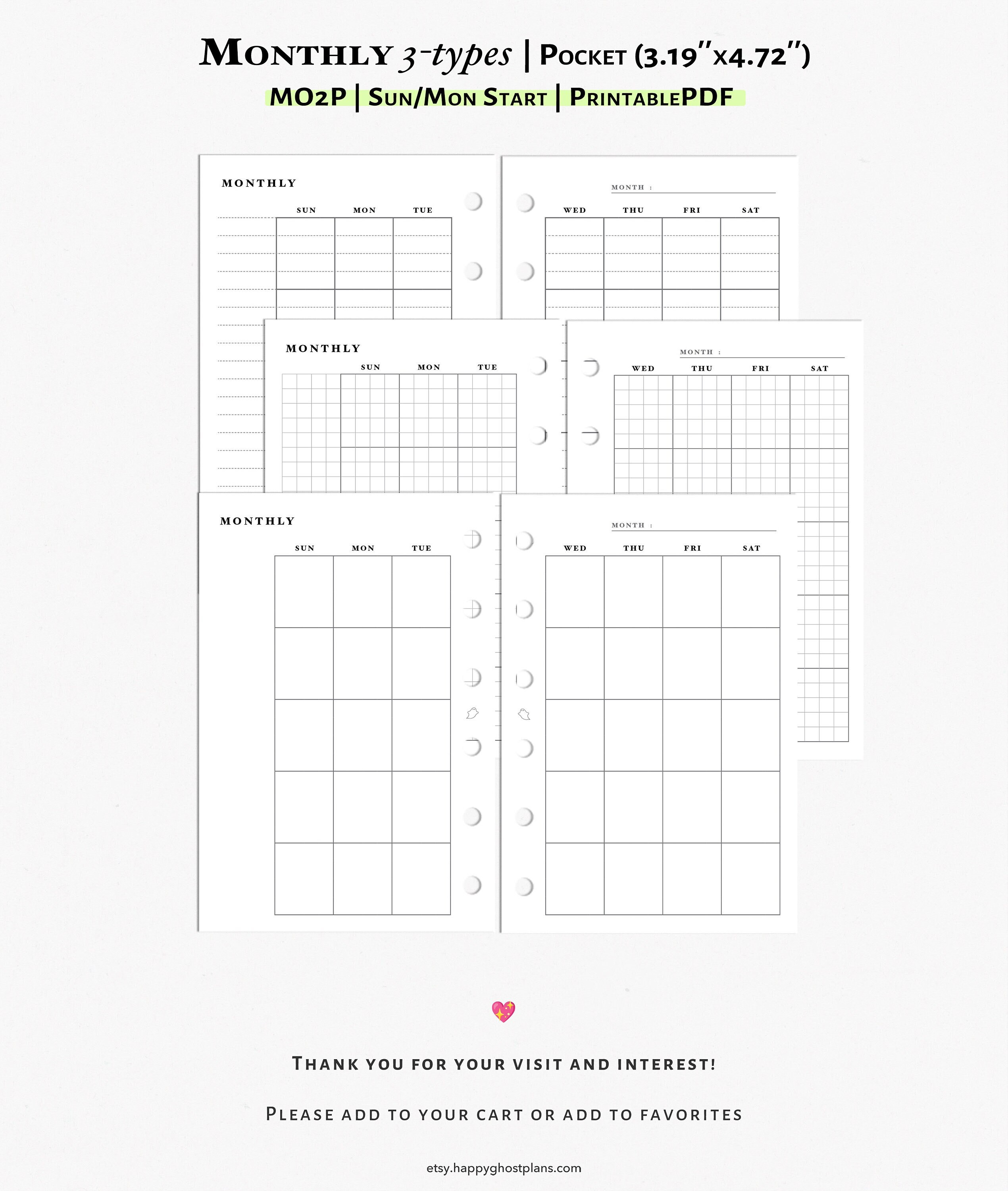 Month on 2 Page Planner Printable Pocket Size Inserts Two Page Monthly ...