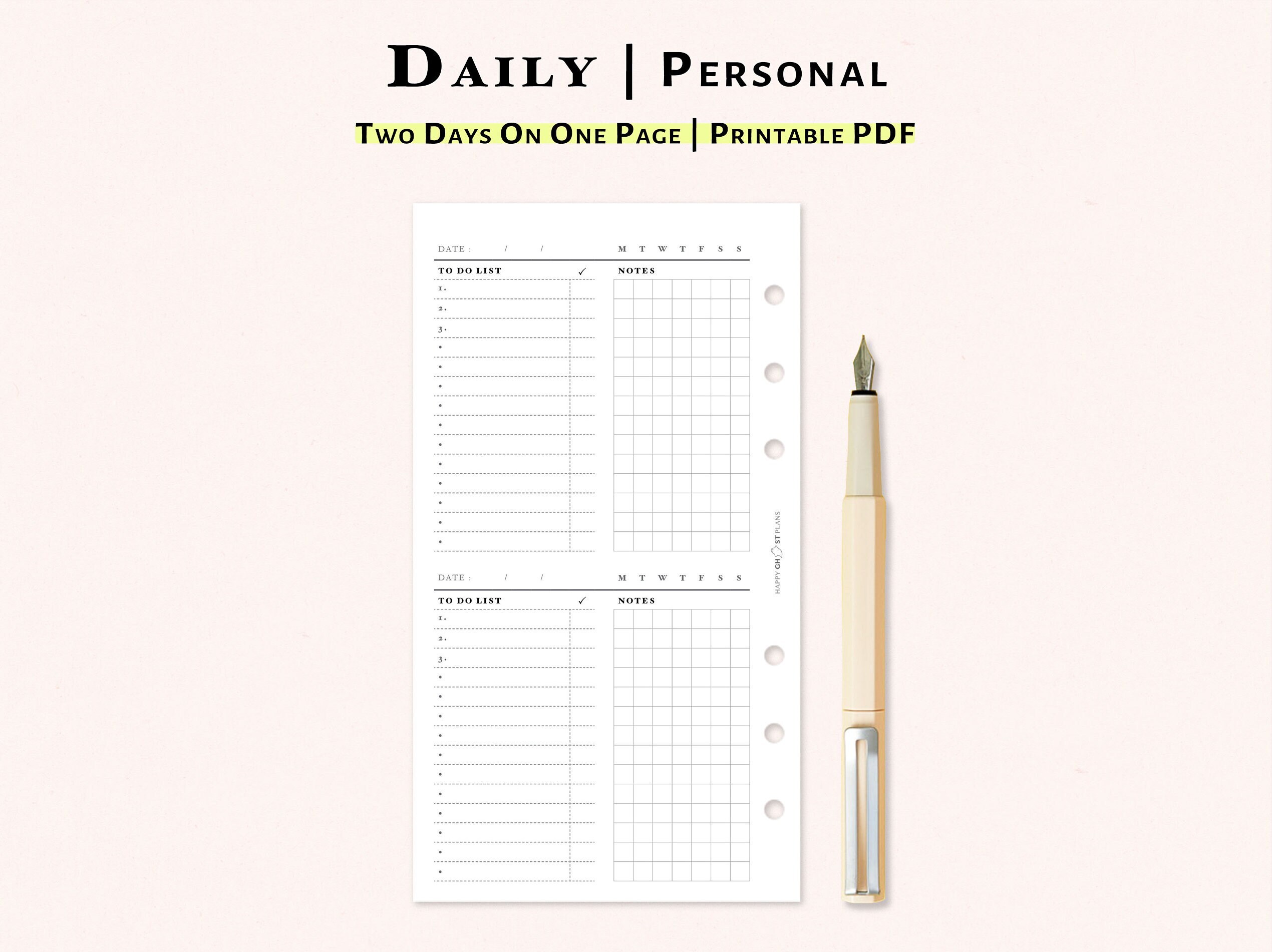Daily Planner Printable Personal Size Inserts 2D1P Two - Etsy