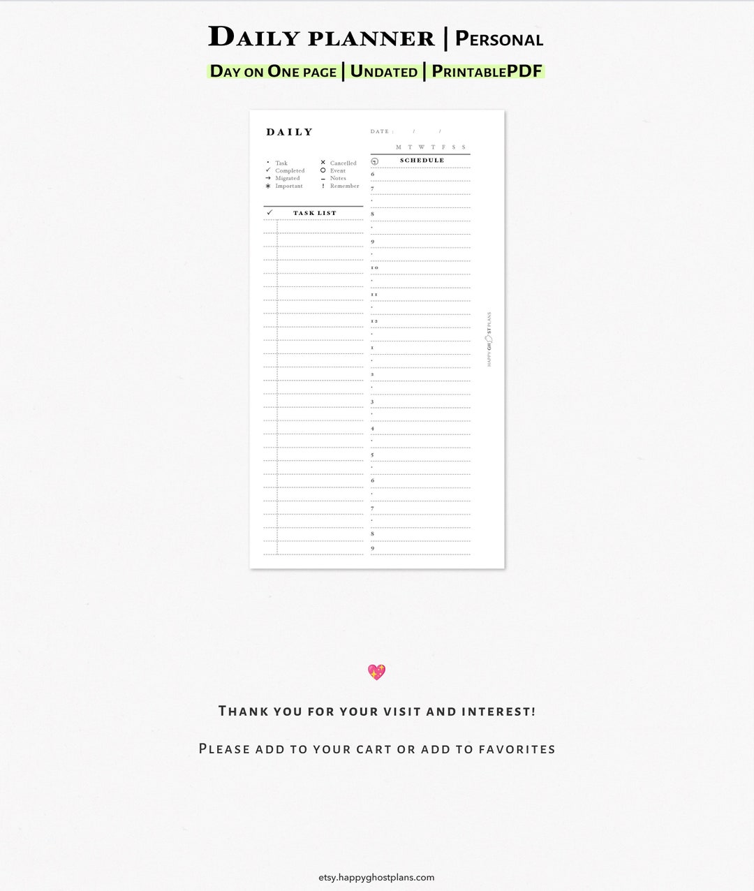Daily Planner Printable Insert for Personal Size Planner Undated Daily ...