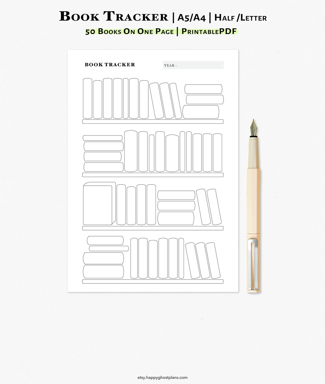 Book Tracker Page Printable A5, A4, Letter Half Letter for Book Lover ...