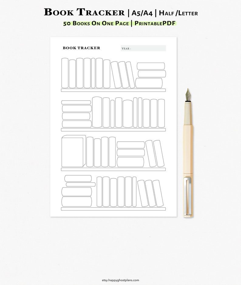 Book Tracker Page Printable A5, A4, Letter Half Letter for Book Lover ...