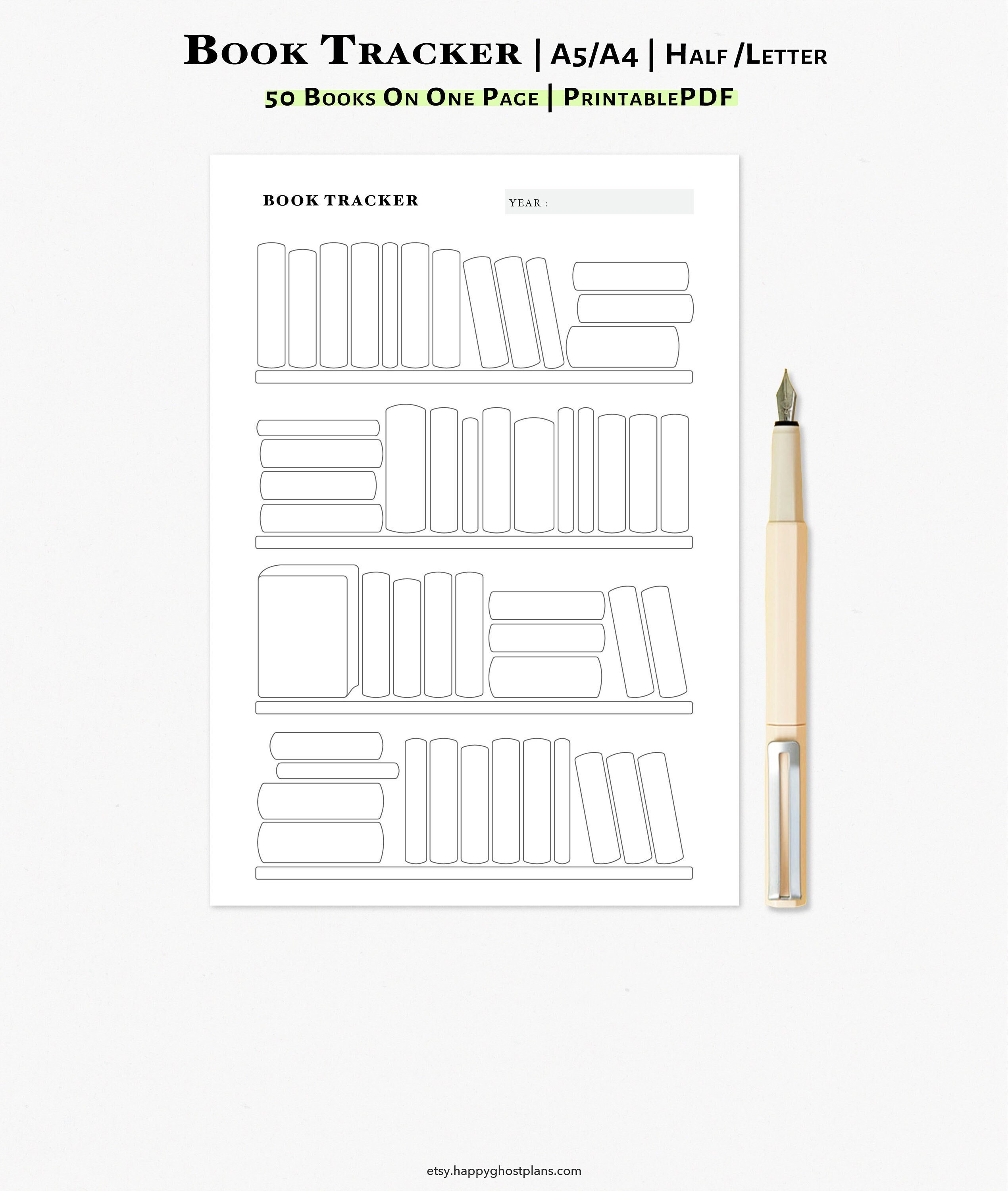 Book Tracker Page Printable A5, A4, Letter Half Letter for Book Lover ...