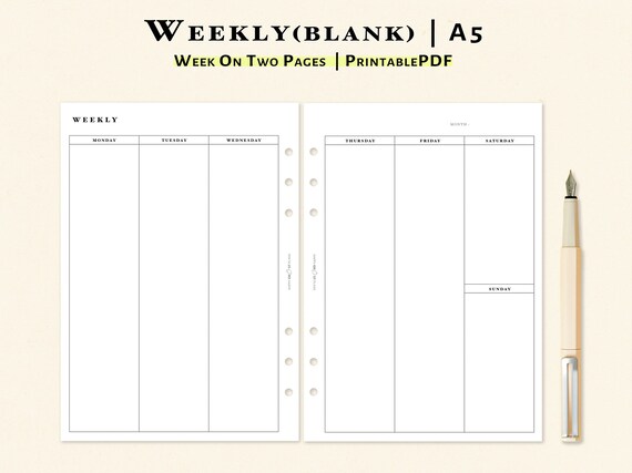 Weekly Planner Printable A5 Size Inserts Vertical Layout - Etsy Weekly Planner Printable A5 Size Inserts Vertical Layout - Etsy