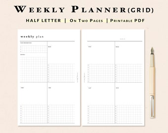 Weekly Planner Printable Half Letter Inserts Week on 2 page | Etsy