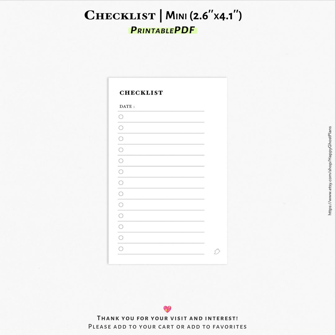 Checklist Template: Printable Mini Size Planner Inserts (PDF Download ...