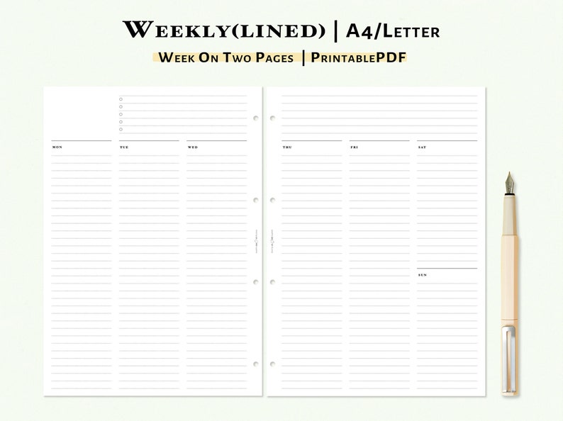 Weekly Planner Printable Inserts A4 Letter Size Undated - Etsy