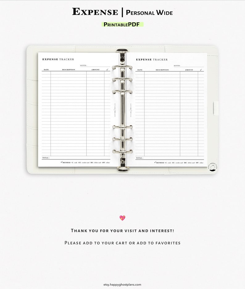Expense Tracker Printable Personal-wide Planner Insert Monthlyexpenses ...