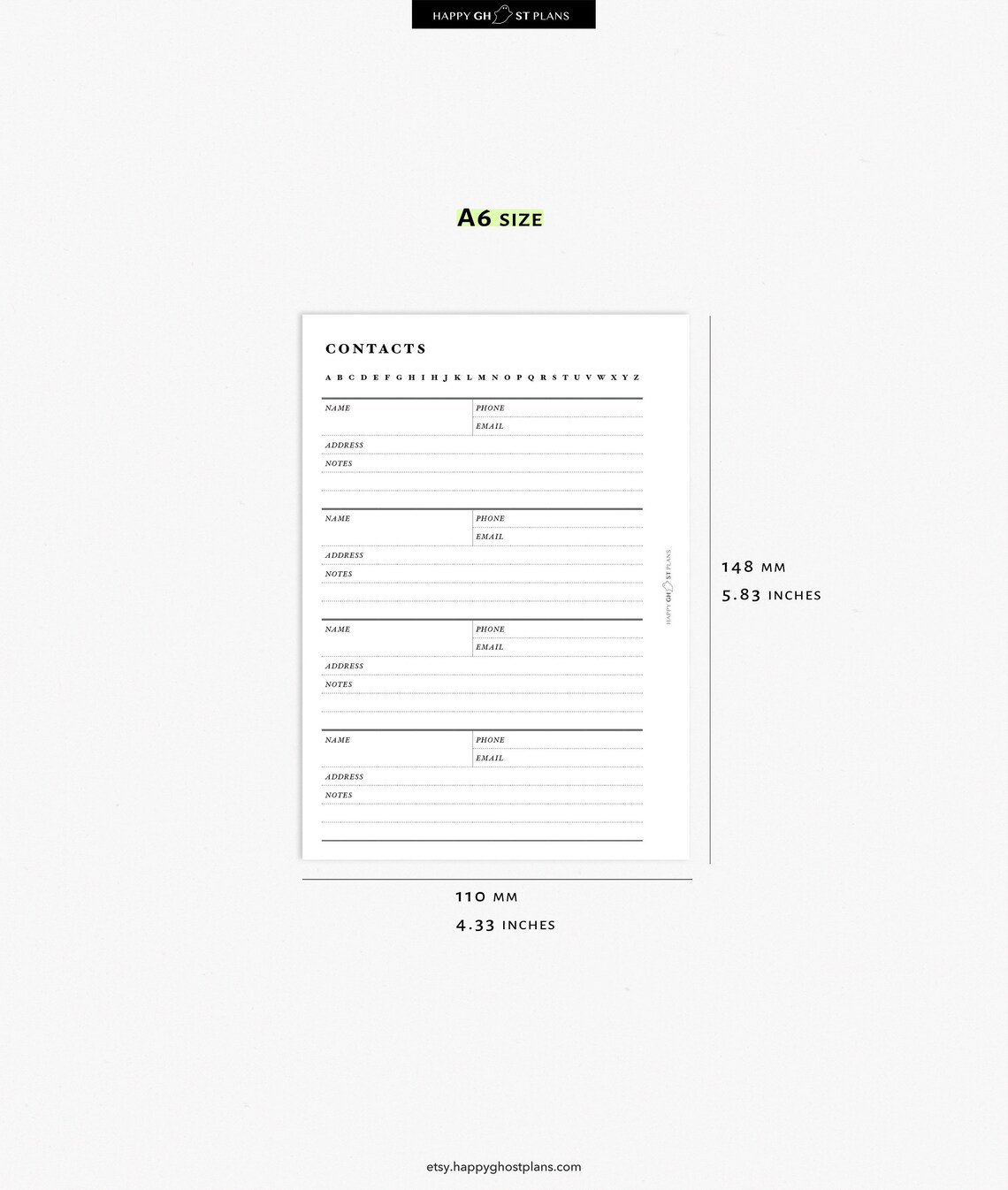 Contact List Printable PDF A6 Size Ring Inserts Contact List Organizer ...