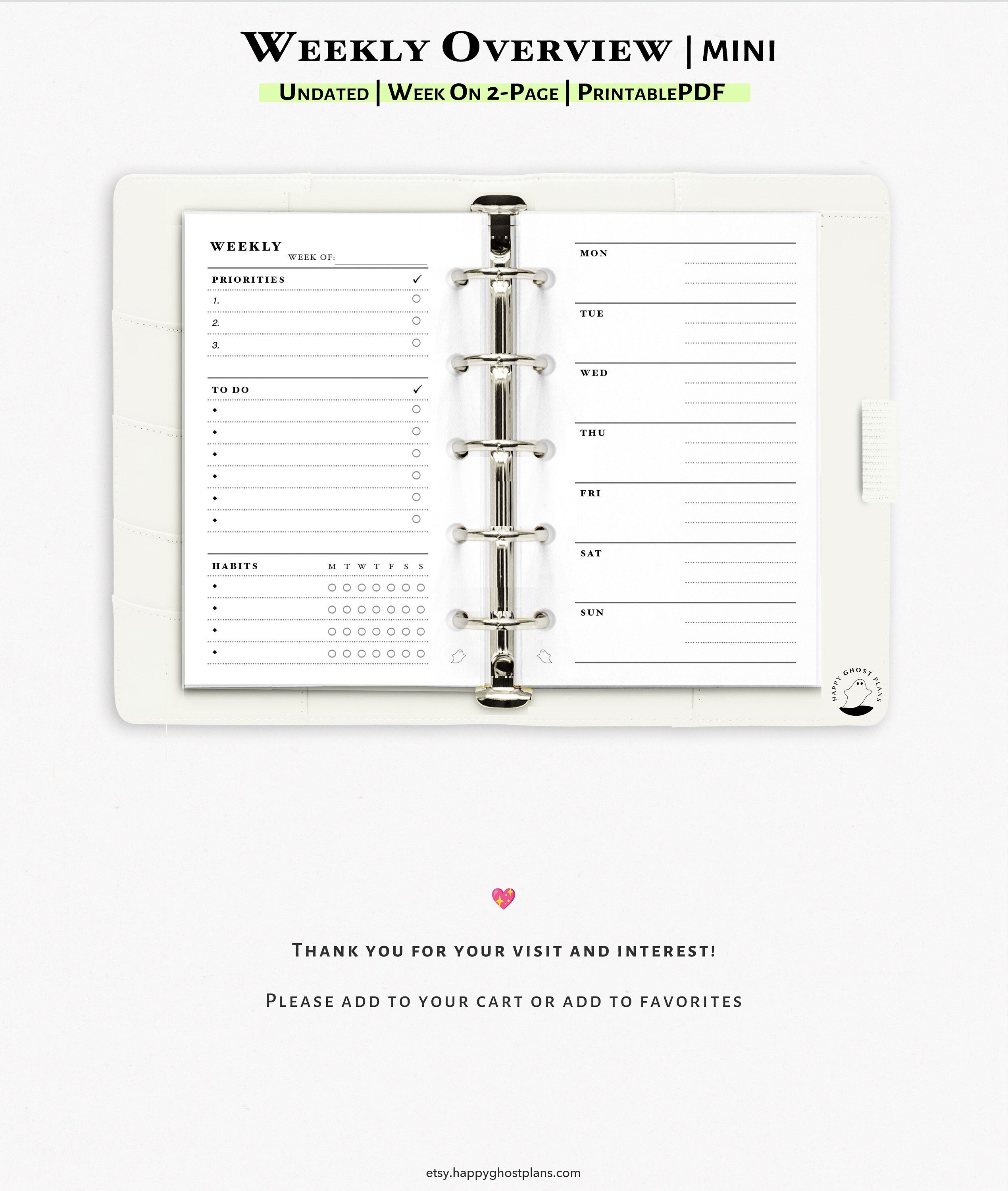 Undated Weekly Overview Printable Mini Planner Inserts Week - Etsy