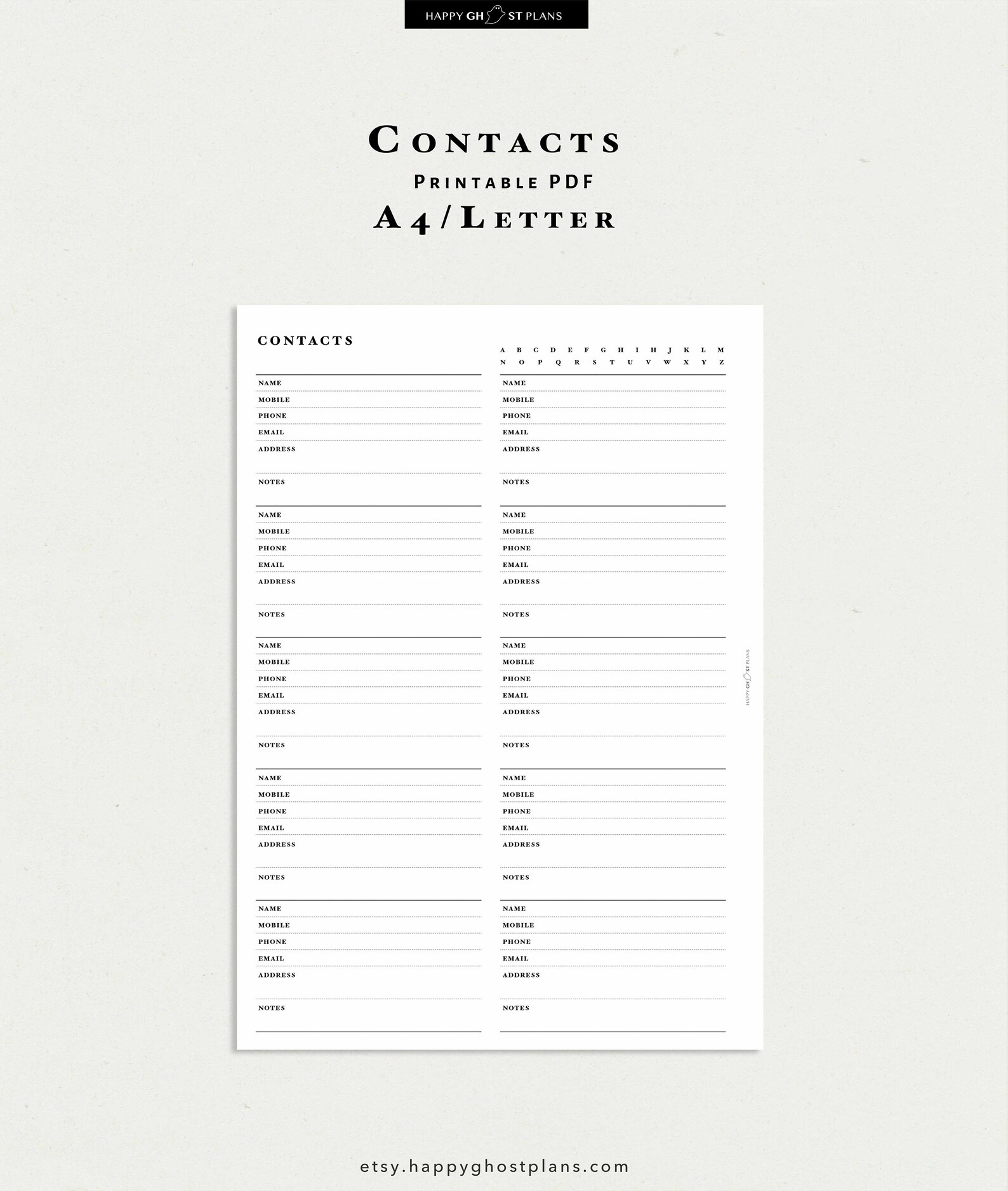 Contact List Printable PDF A4 Letter Size Contact List | Etsy