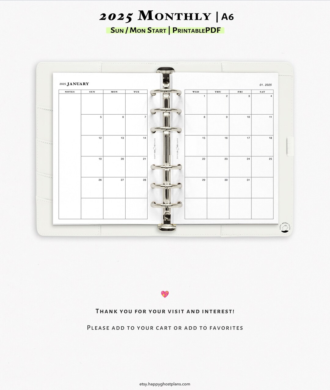 2025 Monthly Planner Printable Insert for A6 Planner | M001 - Etsy