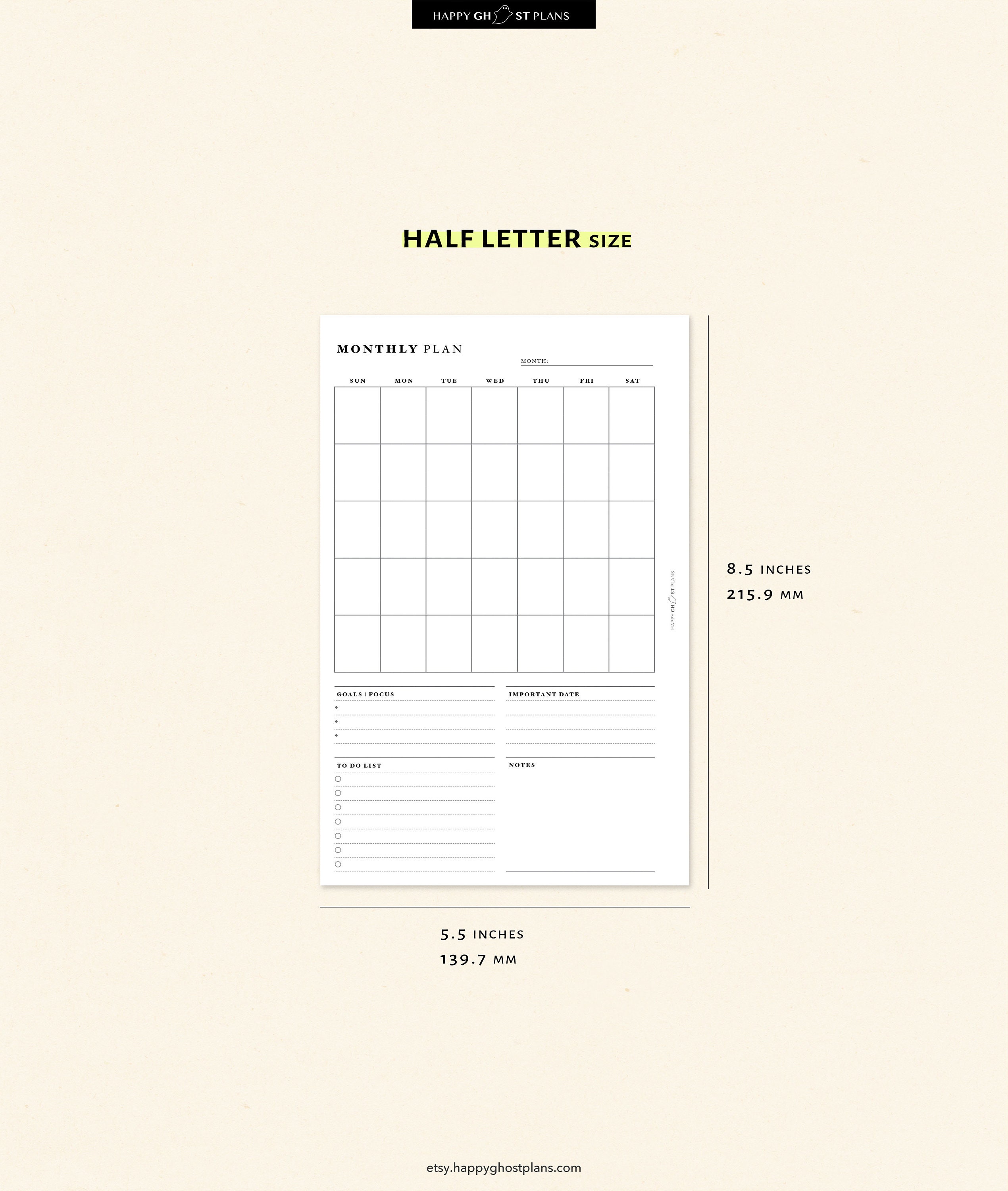 Monthly Planner Printable Half Letter Inserts Month on One - Etsy