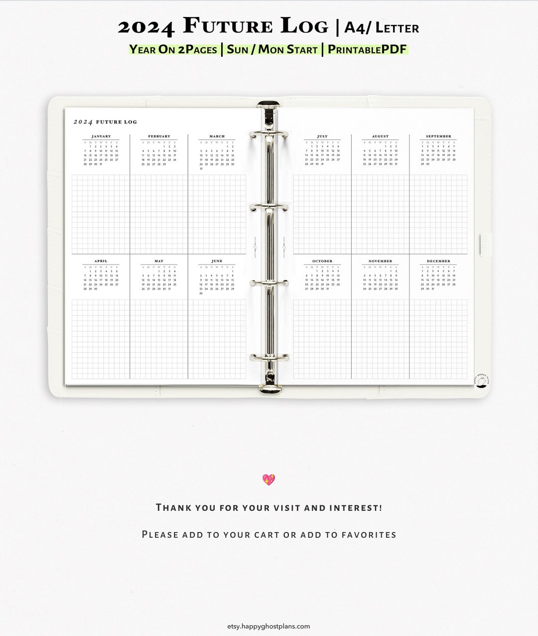 2024 Yearly Planner Printable A4, Letter Size Planner Insert Future Log 2024 Yearly Overview ...