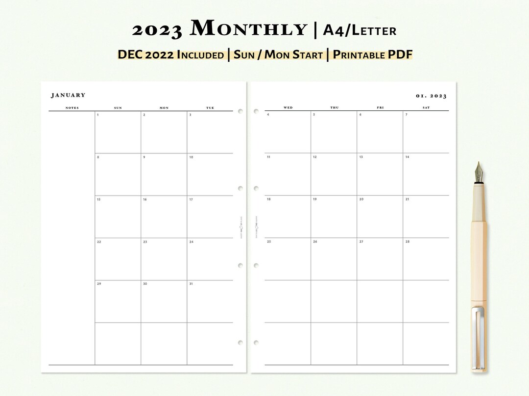 2023 Monthly Planner Printable A4 Letter Size Inserts 2023 - Etsy