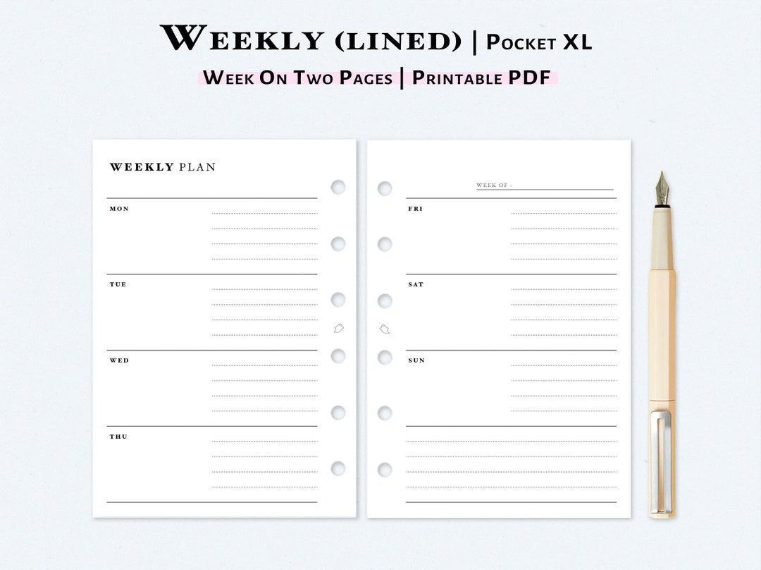 Weekly Planner Printable Pocket XL Insert Week on 2 Pages - Etsy