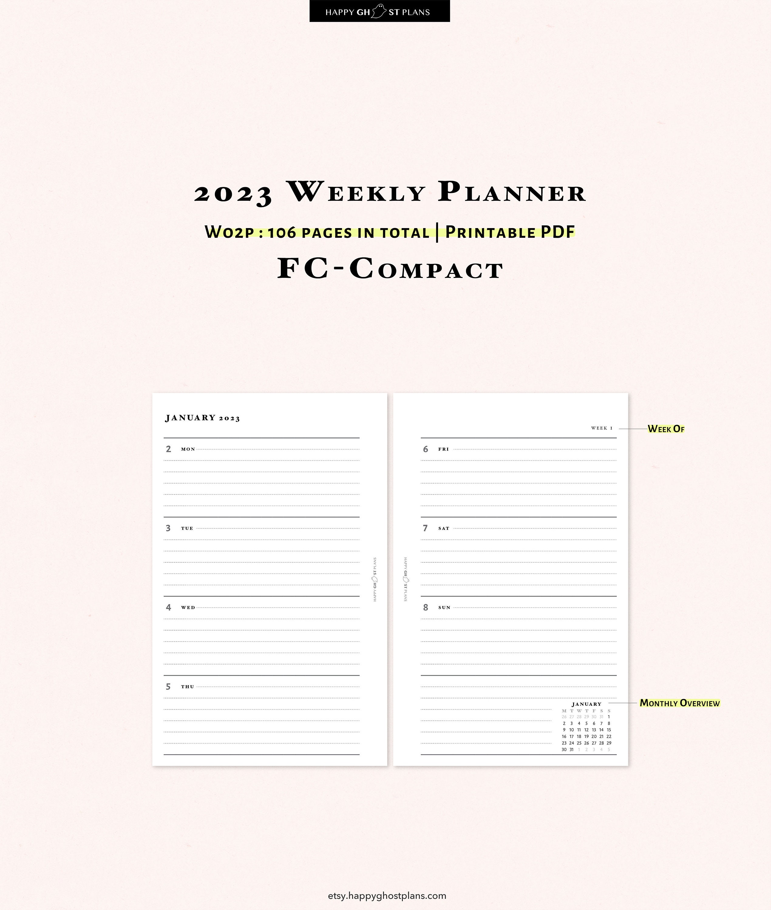 2023 Weekly Planner Printable Fc-compact Inserts Week on Two - Etsy