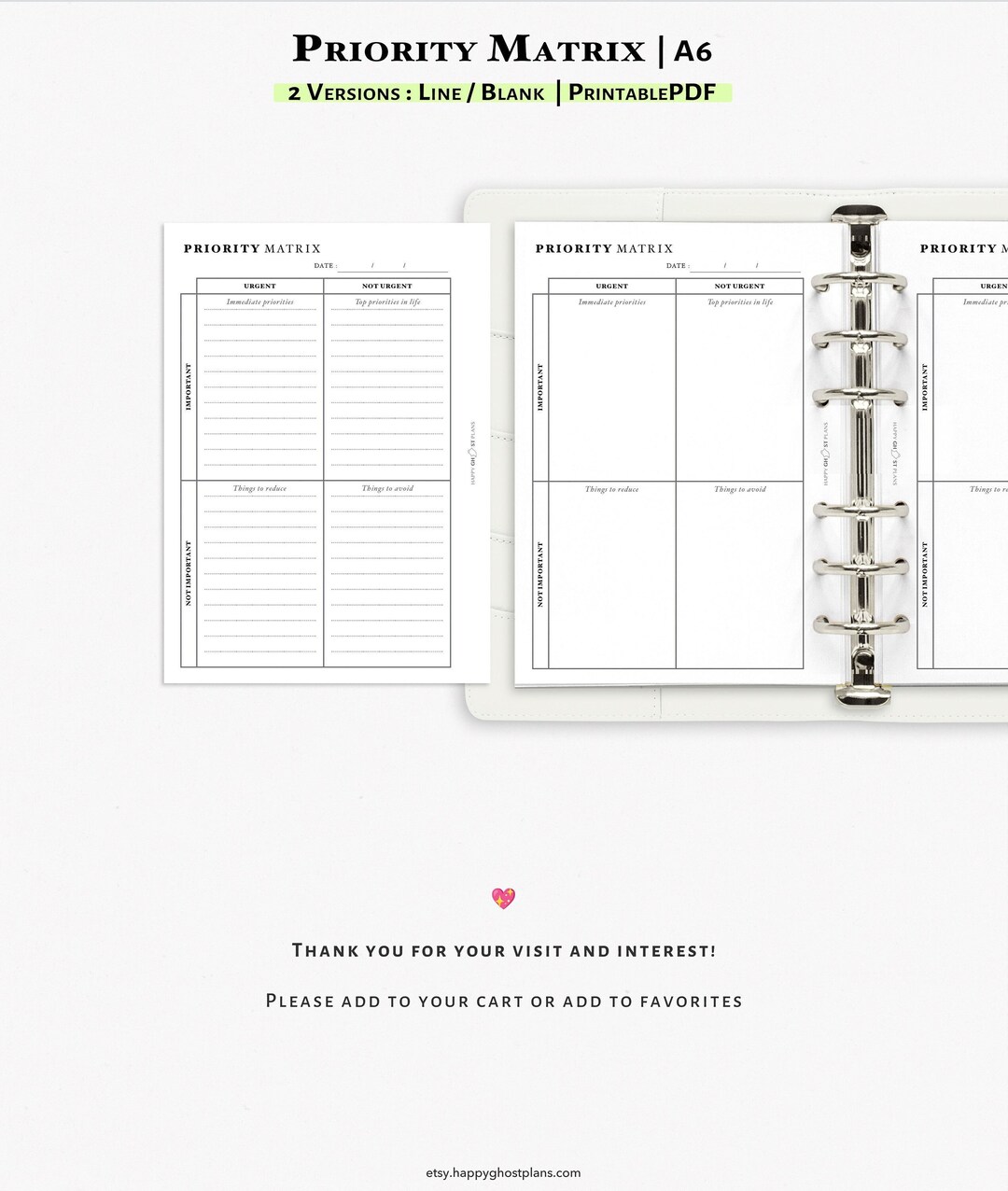 Priority Matrix Printable A6 Planner Insert Important Urgent - Etsy