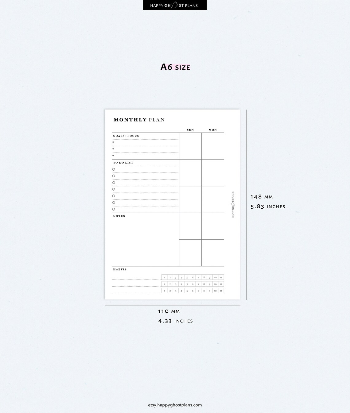 Monthly Planner Printable A6 Size Inserts Month on Two Page - Etsy