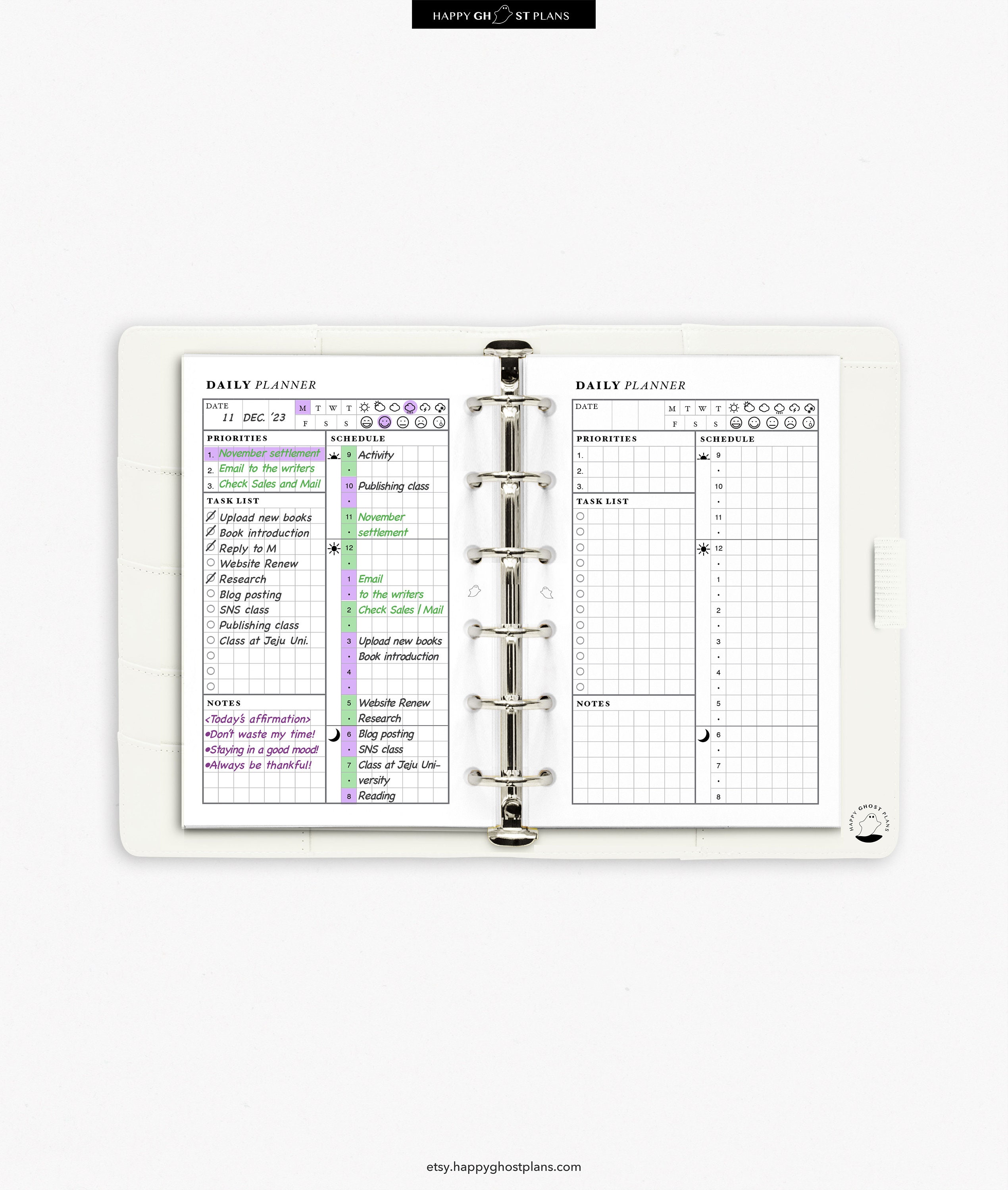 Daily Planner Printable Insert for Pocket Size Planner One Page Daily ...