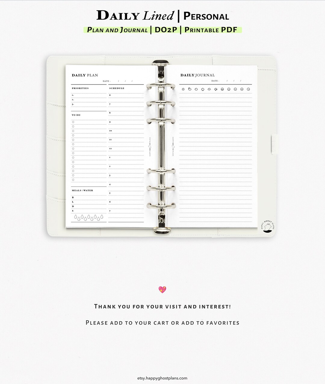Daily Planner Printable Insert for Personal Size Planner | Undated ...