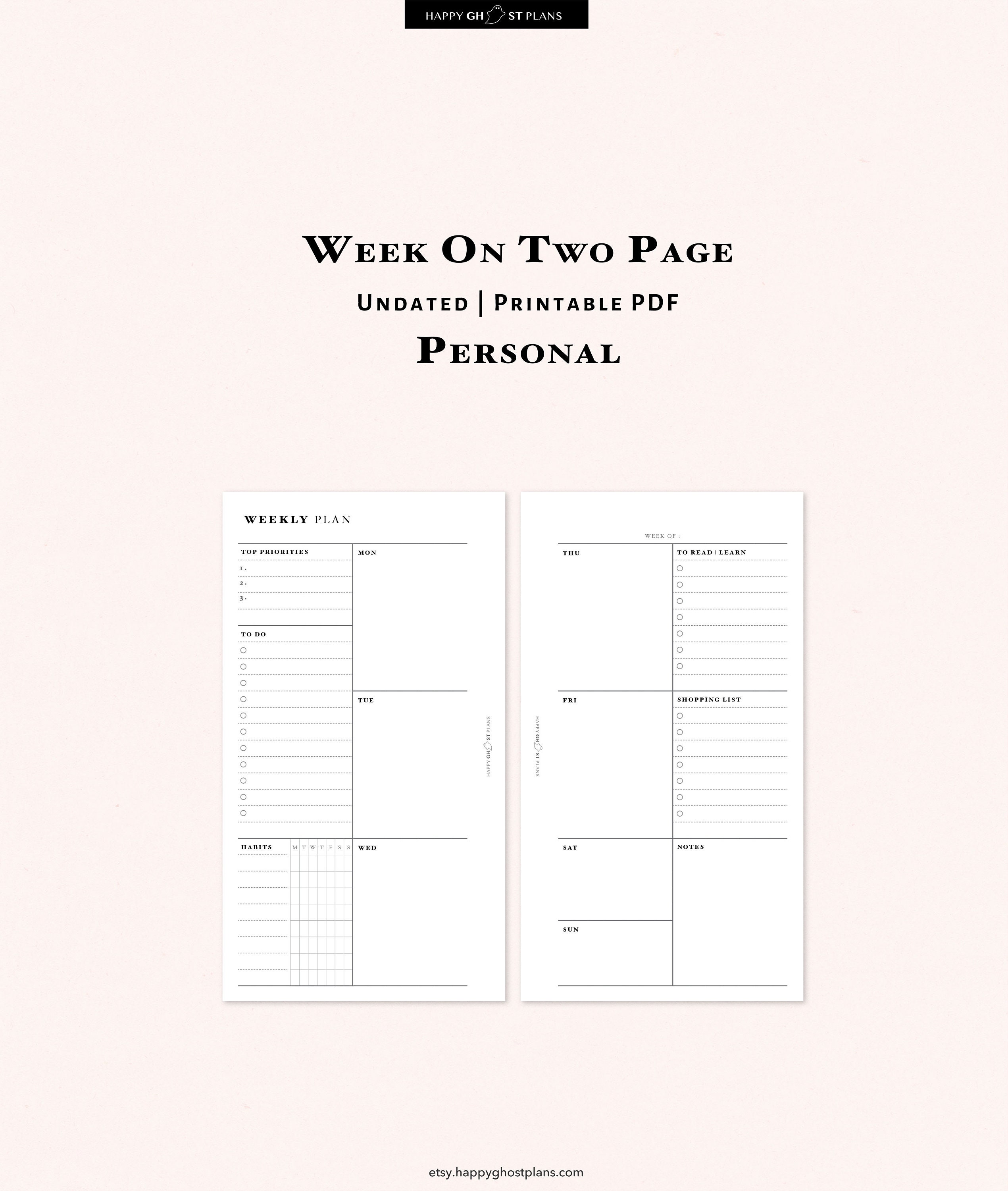 Week on 2 Page Planner Printable Personal Size Inserts - Etsy