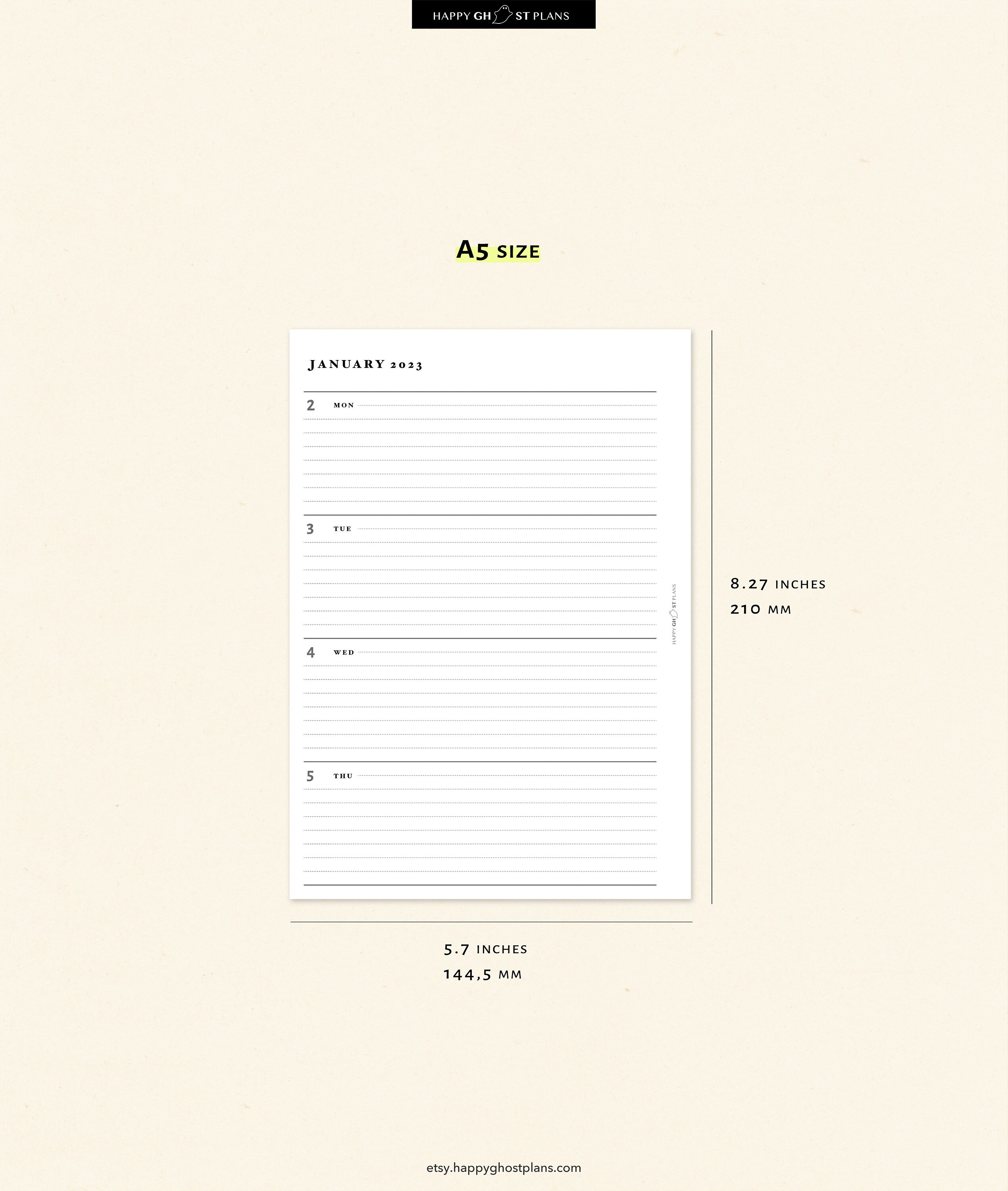 2023 Weekly Planner Printable A5 Size Inserts Week on Two - Etsy