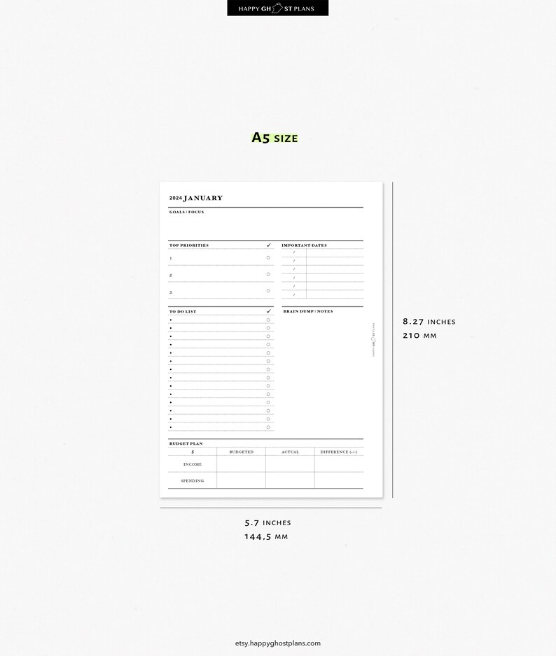 2024 Monthly Planner Printable Insert for A5 Planner MO2P 2024 Monthly ...