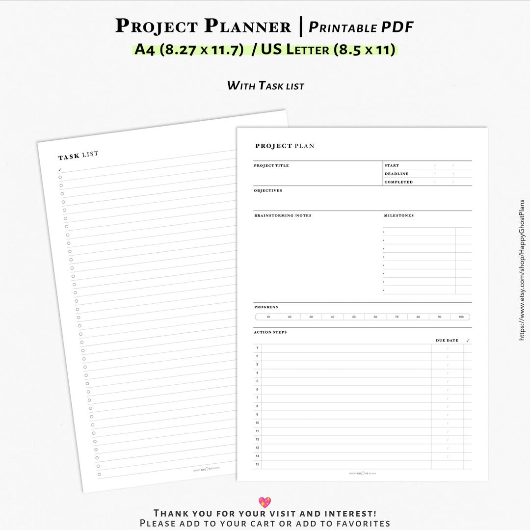 Project Planner Bundle Printable Insert: A4 & Letter Size (PDF) | J120 ...