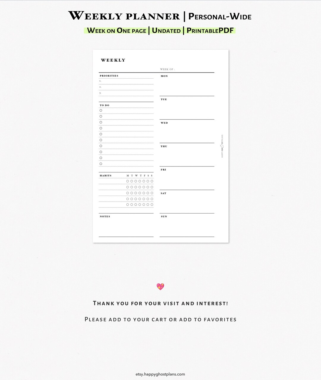 Weekly Planner Printable Insert for Personal-wide Planner Single Page ...