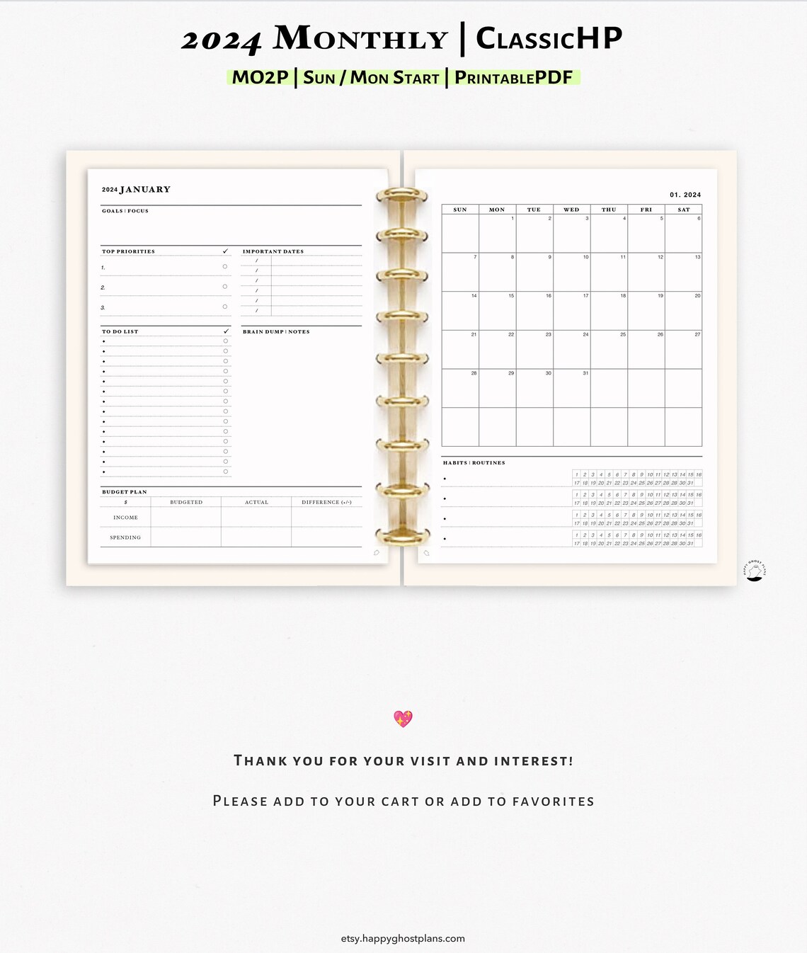 2024 Monthly Overview Printable Insert for Happy Planner Classic 2024 ...