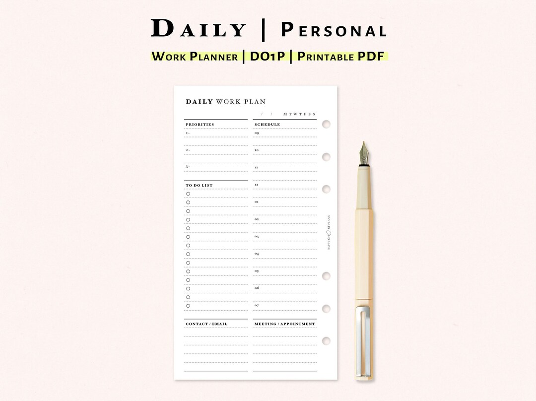 Daily Work Planner Printable Personal Size Inserts Business Etsy