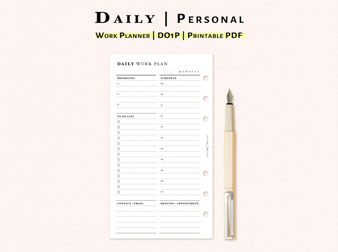 Daily Work Planner Printable Personal Size Inserts Business Etsy