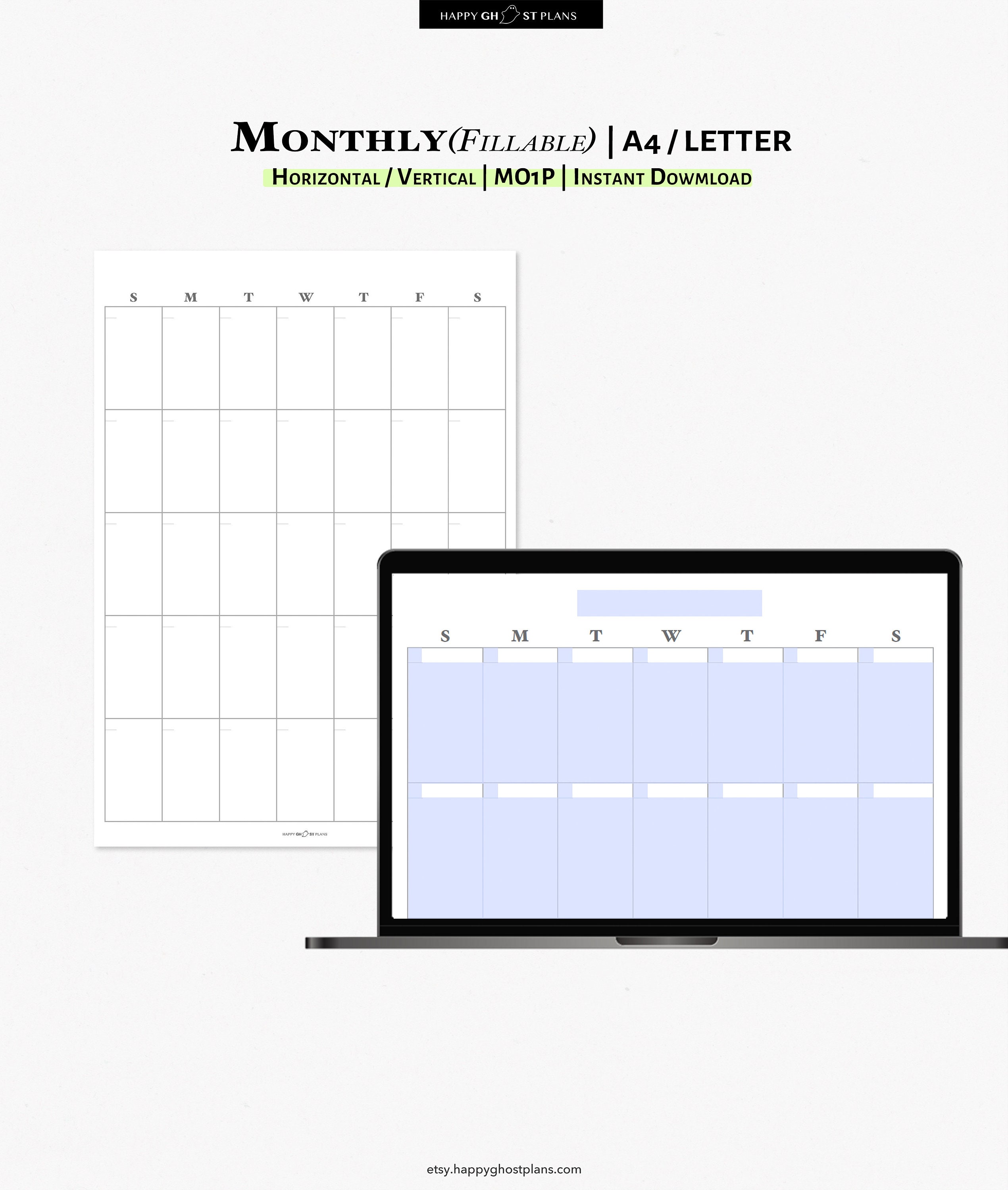 Monthly Planner Fillable and Printable A4, US Letter Horizontal and ...