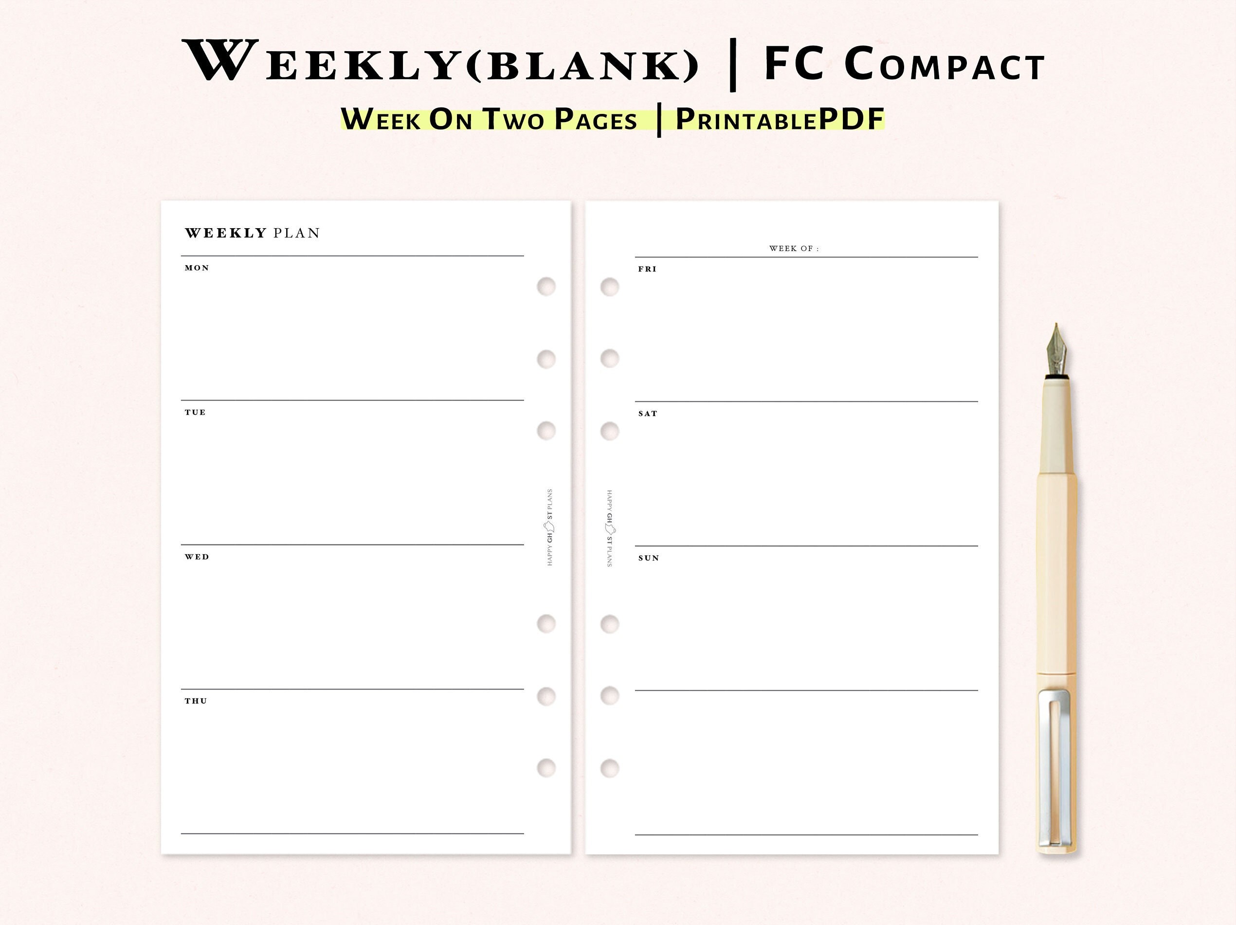 Weekly Planner Printable FC Compact Size Inserts Simple - Etsy